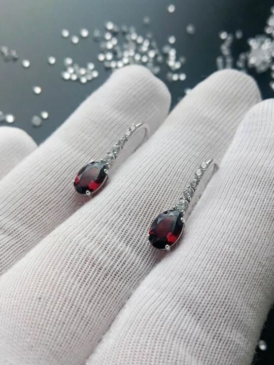 Серьги, серебро, 925 проба, родирование, гранат