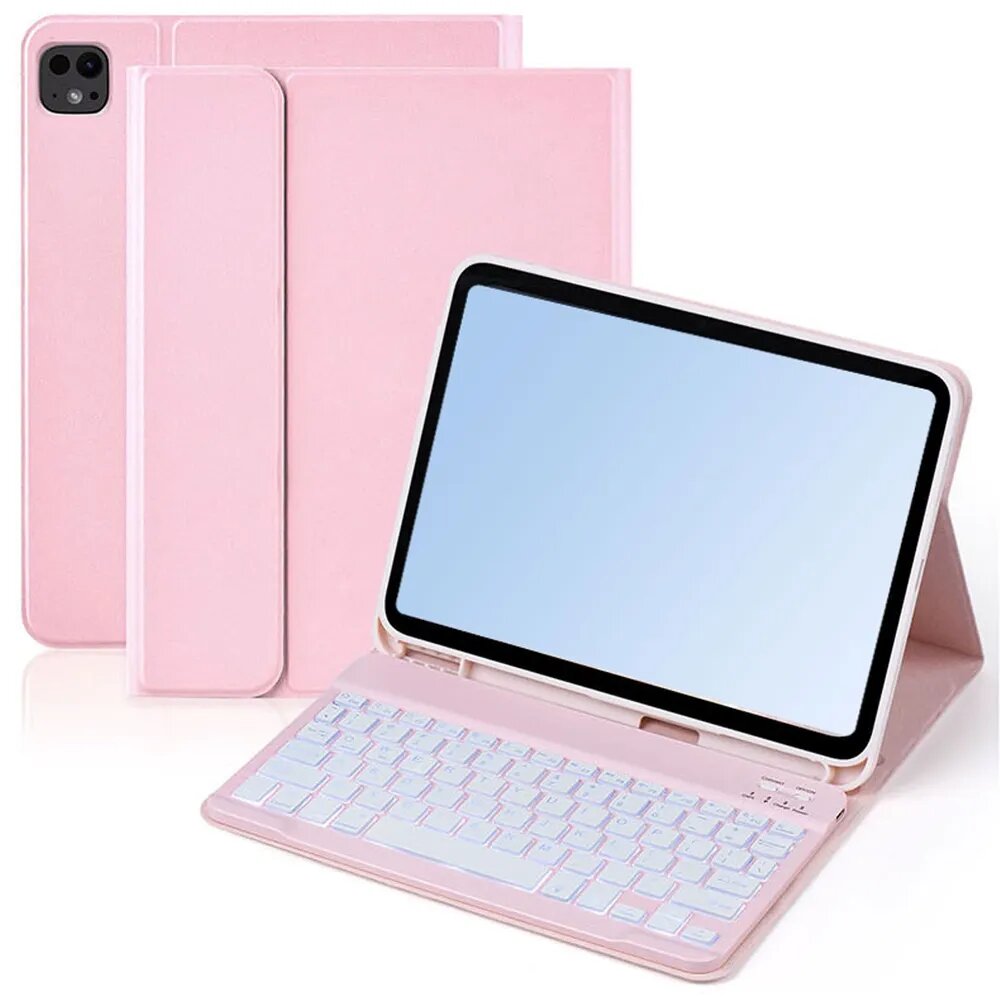 Чехол для клавиатуры для iPad Pro 11 M4 2024 с подсветкой и держателем для карандашей, розовый