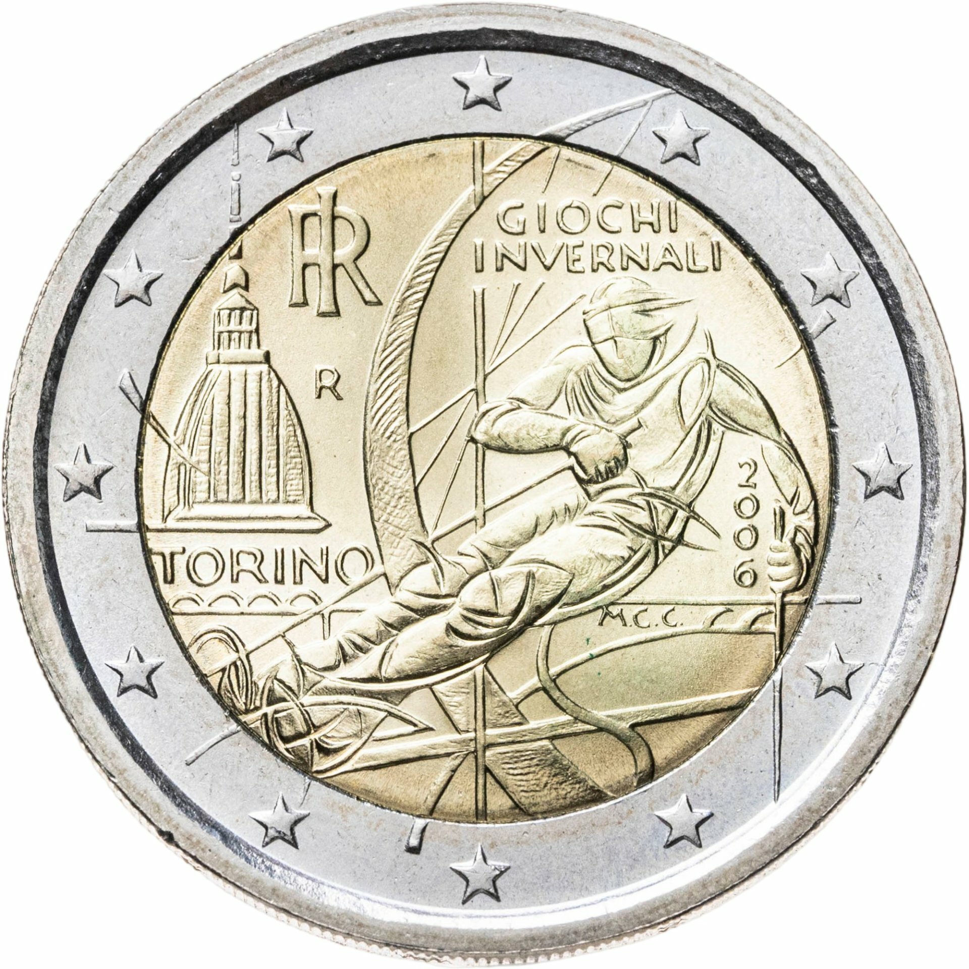 Италия 2 евро euro 2006 "XX зимние Олимпийские игры 2006 года в Турине", Биметалл, в сохранности UNC