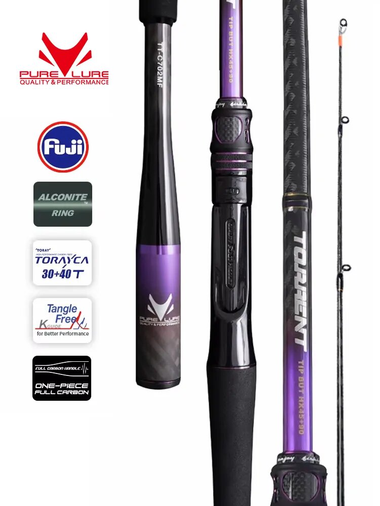 Удилище PURE LURE TORRENT TIP BUT HX45+90, рабочая длина 243 см, для приманки до 32 гр, быстрый строй, карбон