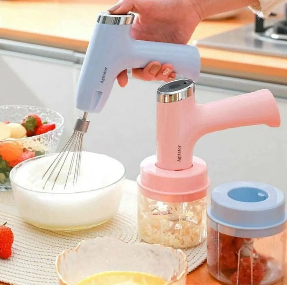 Блендер, погружной, 2 в 1, блендер-миксер, беспроводной, 5 скоростей, синий