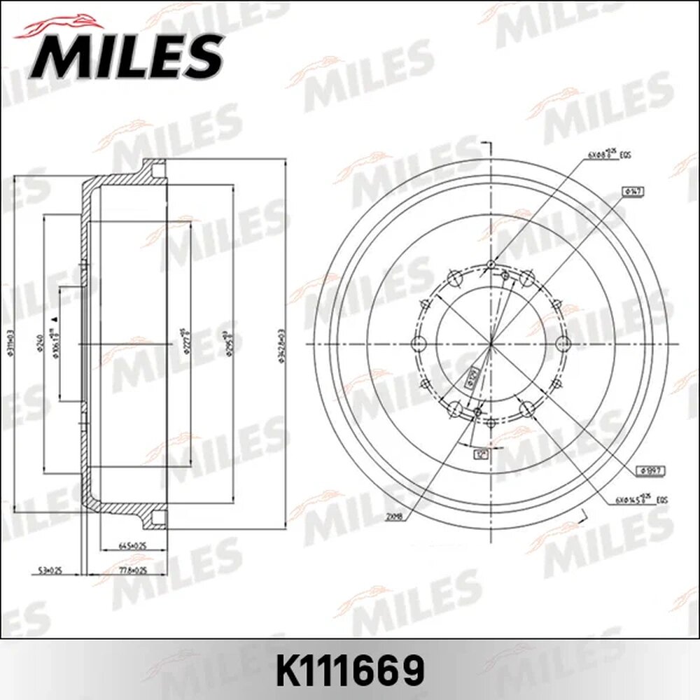 Барабан тормозной MILES K111669 Барабан тормозной TOYOTA 4RUNNER 2.4-3.4 86-97/HIACE 84-89/HILUX 2.2