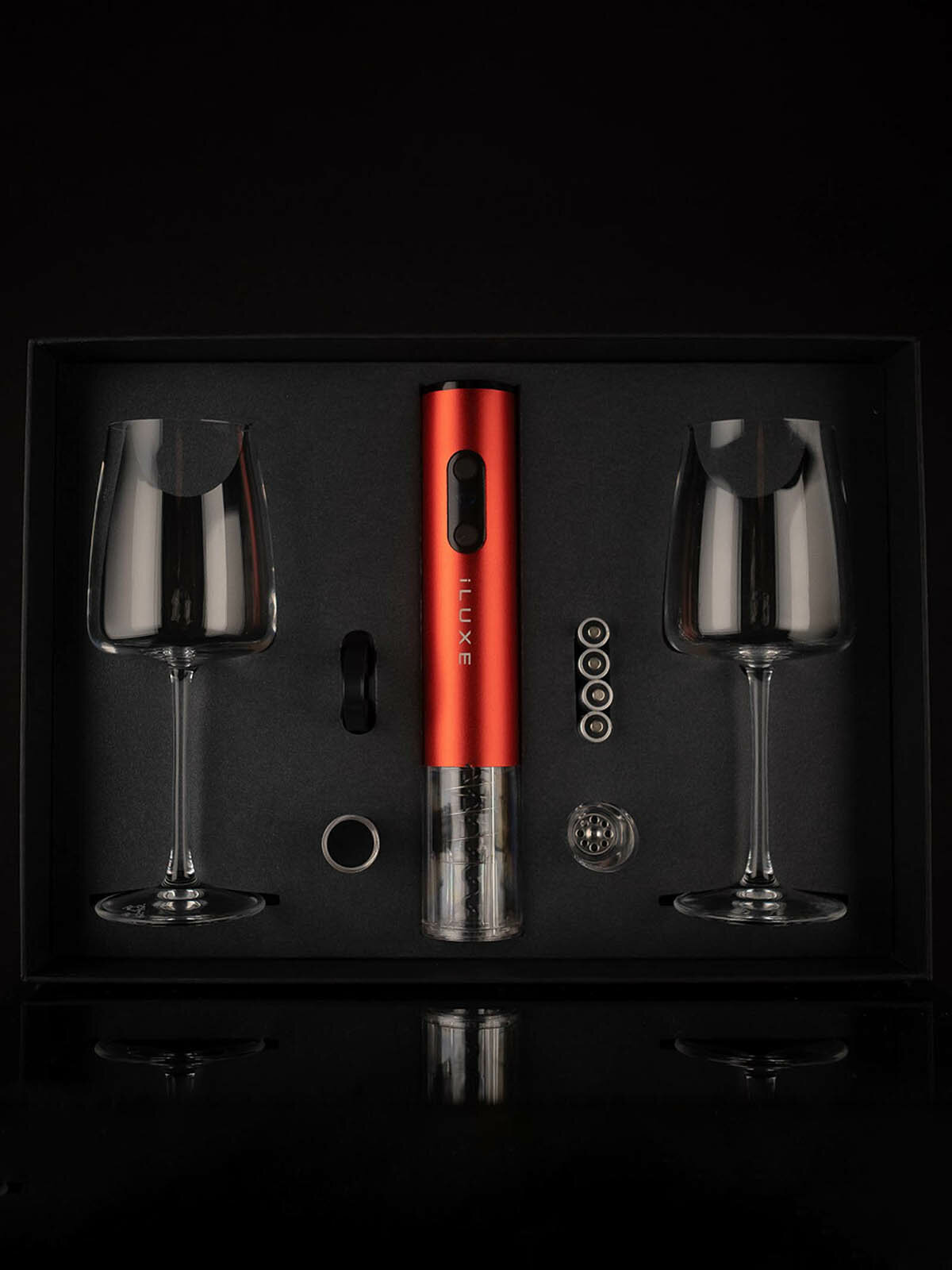 Подарочный набор сомелье iLUXE The Full Supreme, с электроштопором и бокалами для вина, красный
