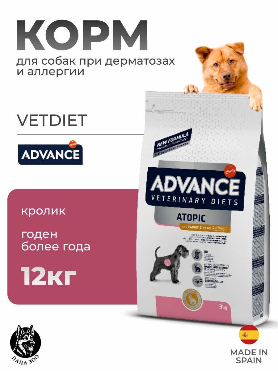 Advance VetDiet сухой корм для собак при дерматозах и аллергии, кролик 12 кг