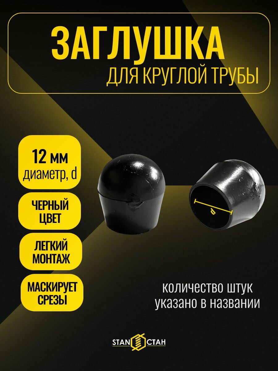 Заглушка для труб круглая D12 2 шт колпачок торцевой внешний наружный для дымохода, профиля, металлической трубы 12 мм