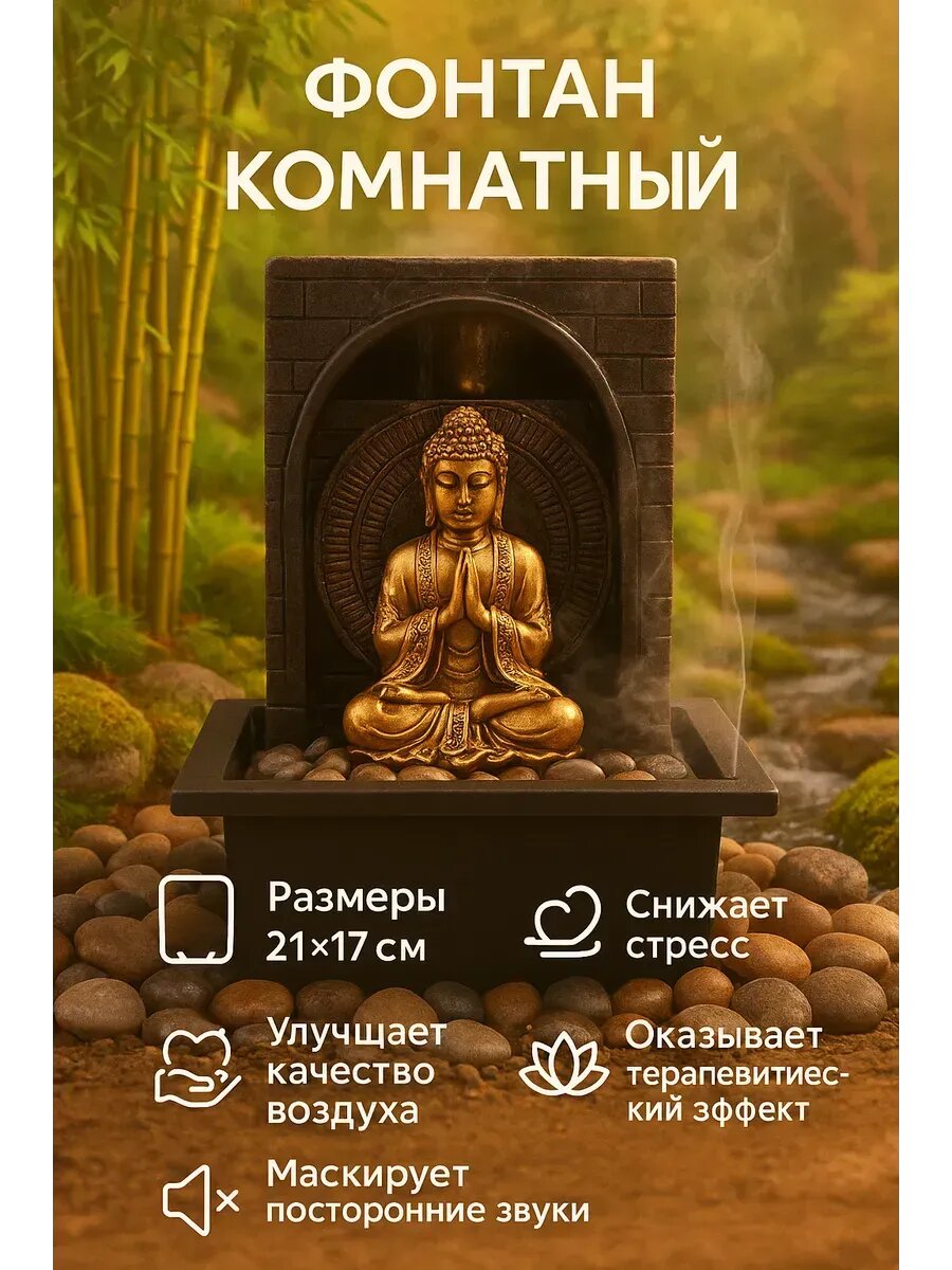 Фонтан комнатный Будда в гроте 21х17,5х26 см