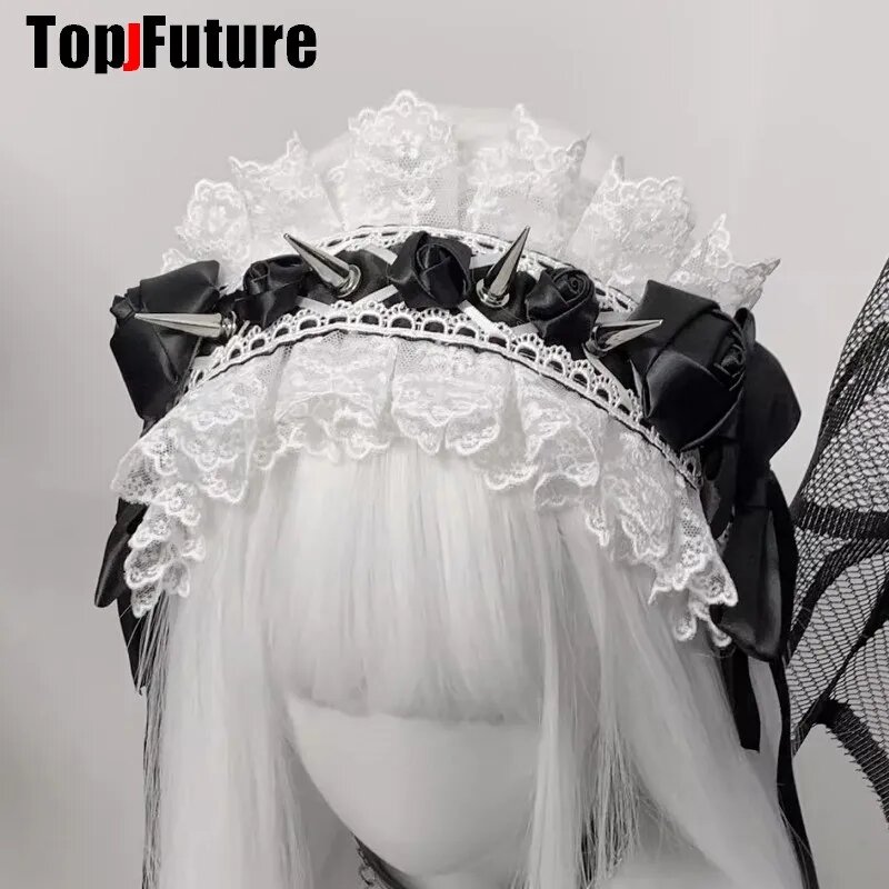 Кружевная повязка на голову с розами и шипами, WHITE BLACK
