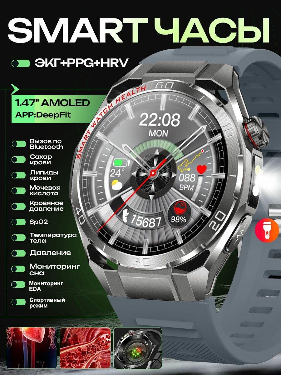 Умные часы с экг и измерением давления, PPG, с AMOLED экраном, фитнес браслет женский с измерением сахара в крови,