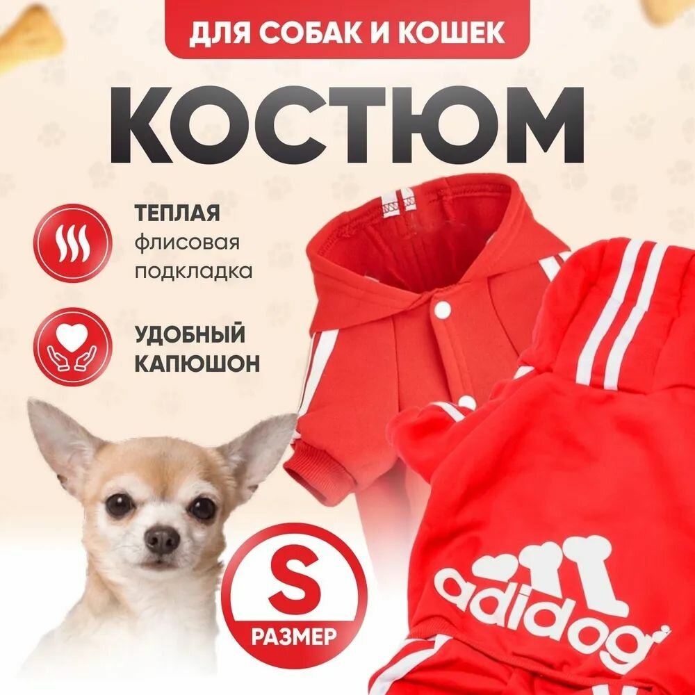 Adidog, Комбинезон для домашних животных, Одежда для собак, Спортивная куртка для собак, Костюм кошки(S, красный)
