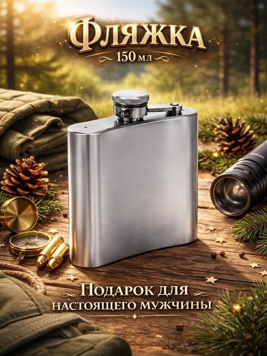 Фляжка Мастер К, 150 мл, подарочная, армейская, 5 oz, нержавеющая сталь, серебристая