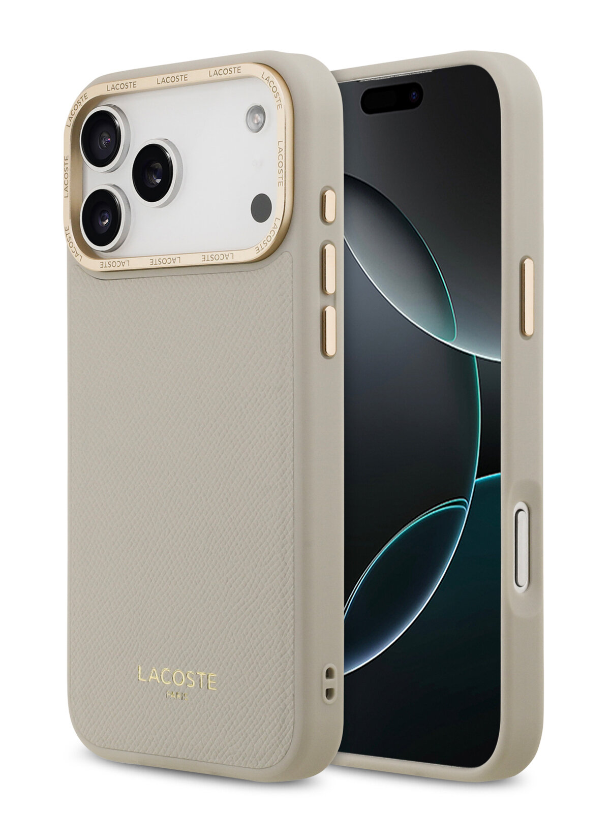 Чехол Lacoste на iPhone 17 Pro Max, с магнитами MagSafe, из зернистой экокожи, бежевый