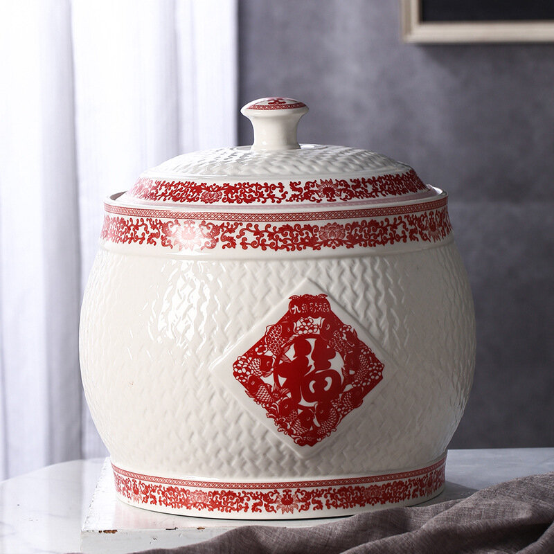 Цзиндэчжэнь, Цзянси, керамическая банка для риса, емкость для риса на 5 фунтов, ящик для хранения риса, герметичная банка, банка для солений, банка для лапши, ящик для круп и риса.