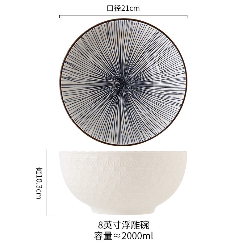 Оптовая продажа коробками: керамическая посуда с синими полосками, раскрашенная подглазурно, популярные домашние миски и тарелки для риса.