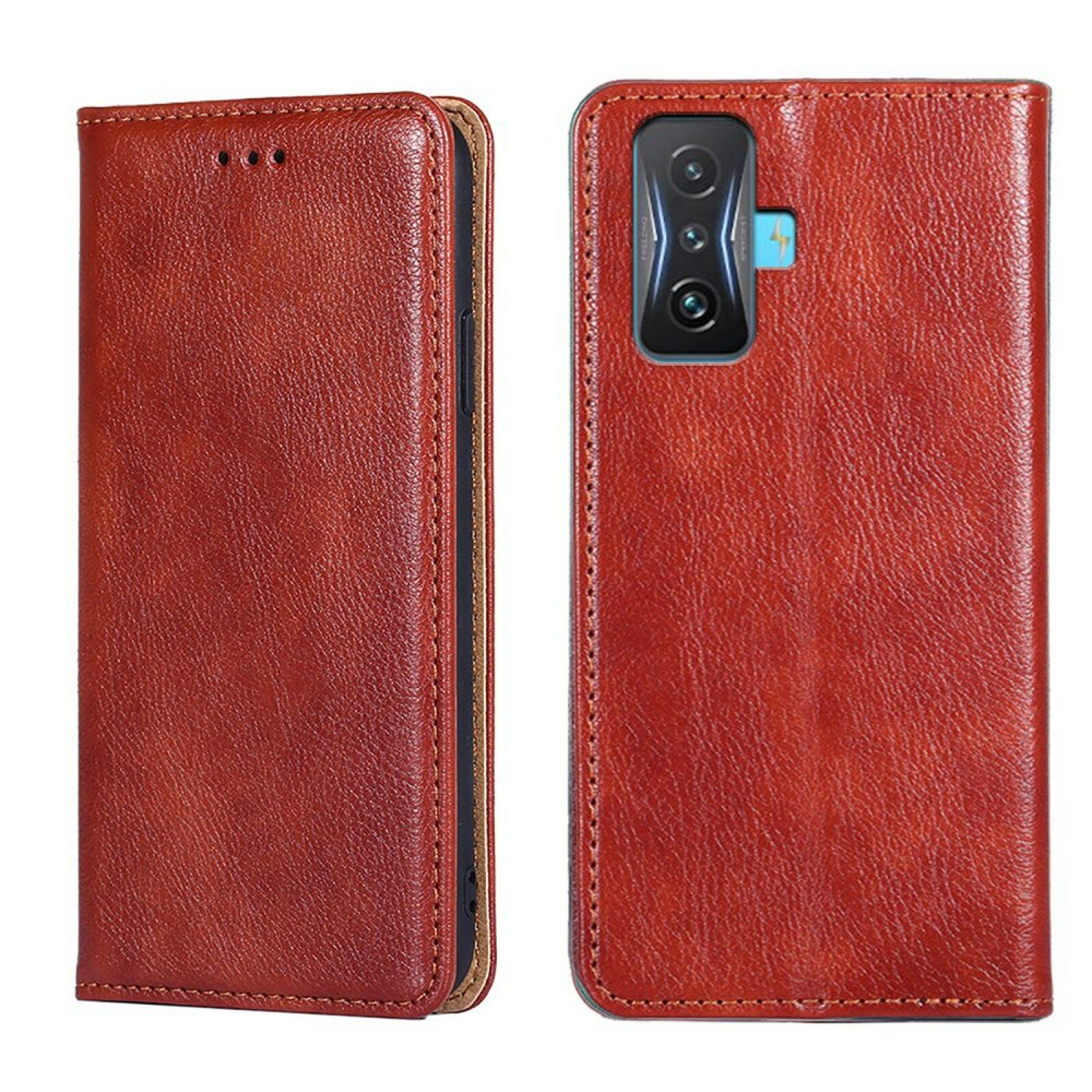 Чехол-книжка MyPads для Xiaomi Redmi K50 Gaming и POCO F4 GT из искусственной кожи коричневый
