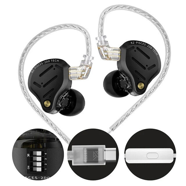 KZ Pisces With Switches USB Type-C с микрофоном, черный, проводные наушники