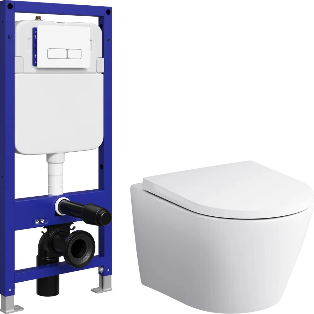 Комплект 5 в 1 Унитаз подвесной AM.PM Sense C741701SC / Инсталляция с кнопкой STWORKI Кронборг S28500WH / Крышка-сиденье, Комплект шумоизоляции