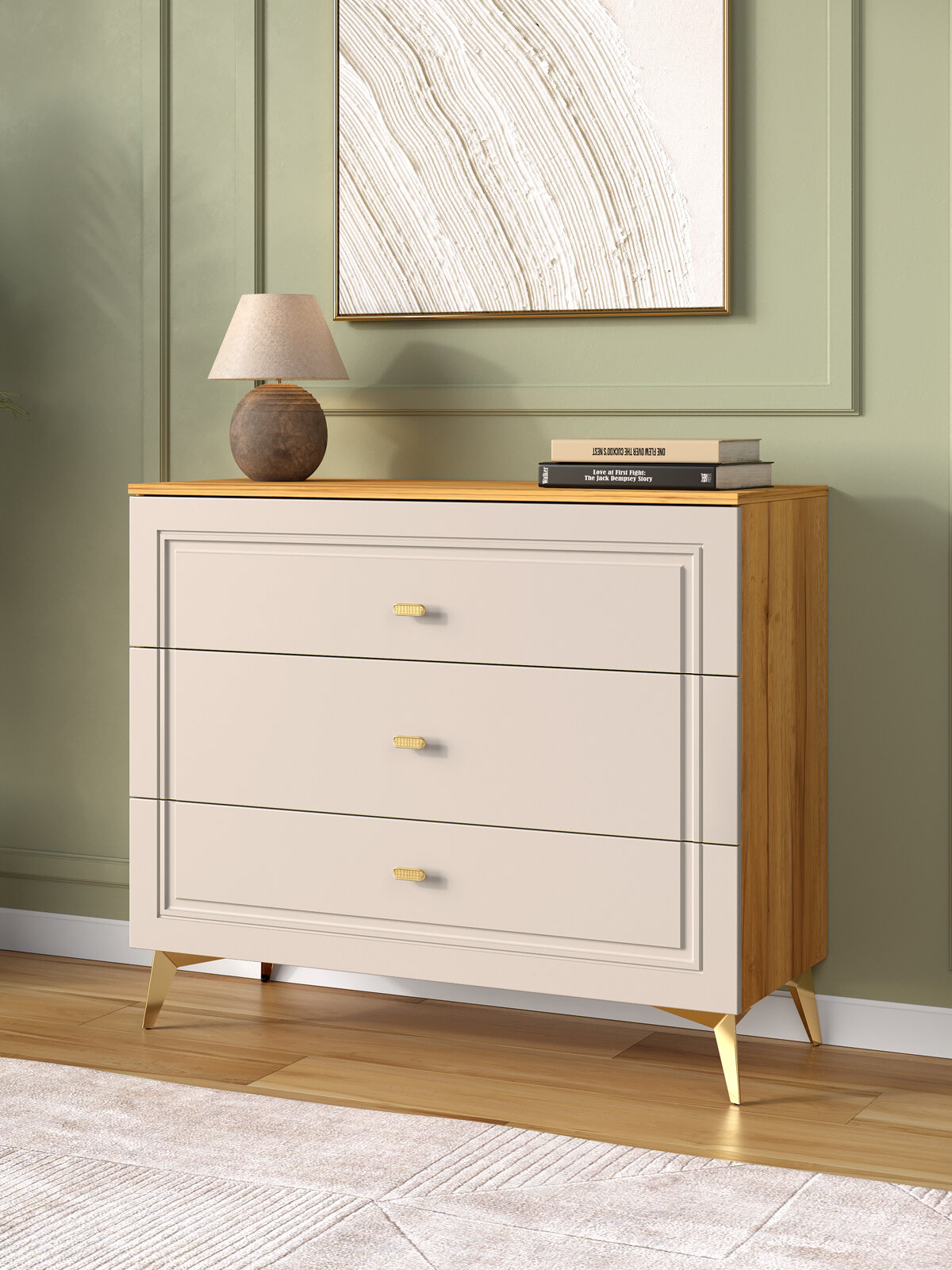 Комод Кураж Вега Сапфир, 100 см x 42 см x 85 см, с ящиками, кремовый