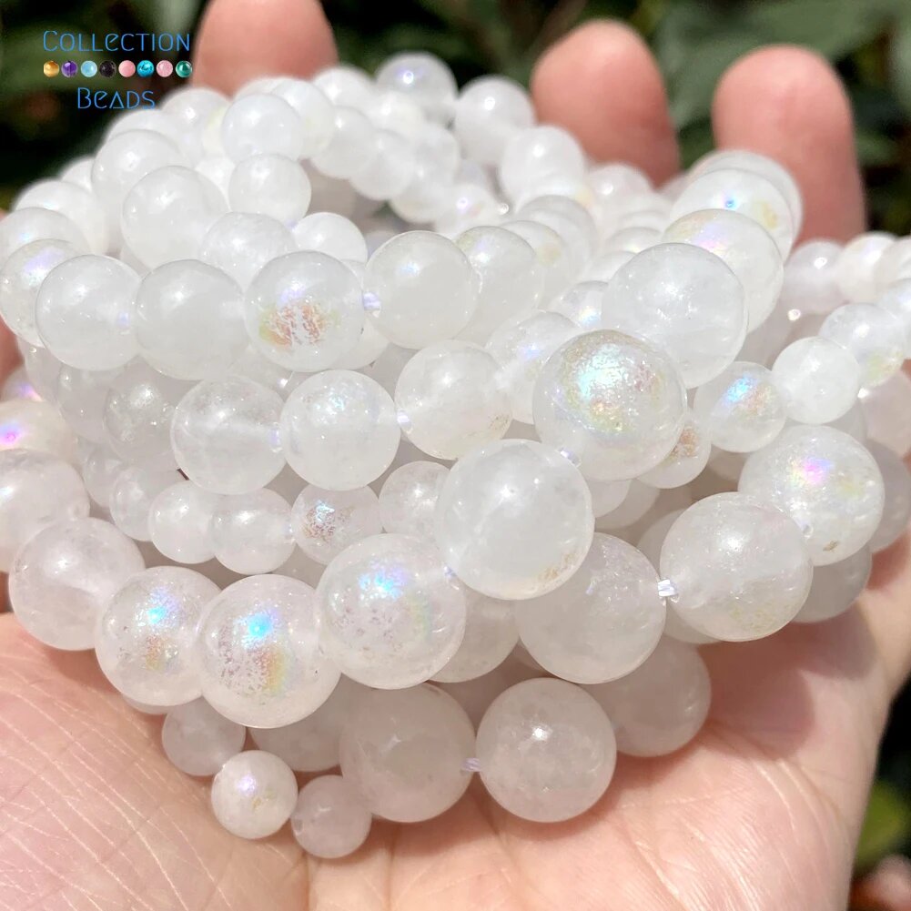 Бусины CUIMD из натурального камня 6 8 10 мм Белый, 8mm 45 to 46pcs, AB White Jades
