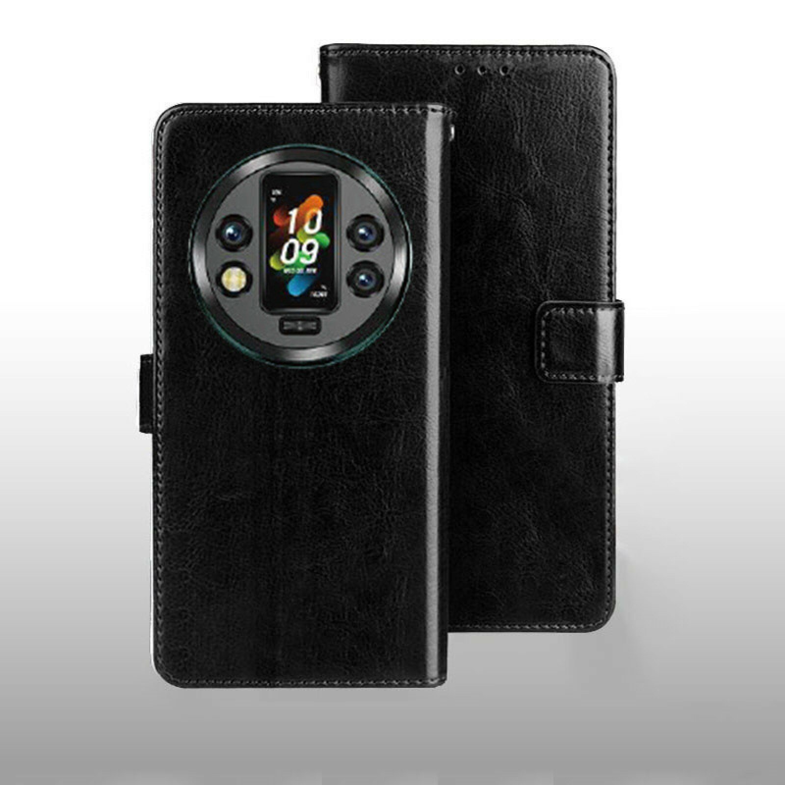 Чехол-книжка MyPads Porta Biglietti для Oukitel WP200 Pro из импортной эко-кожи с подставкой и визитницей, черный