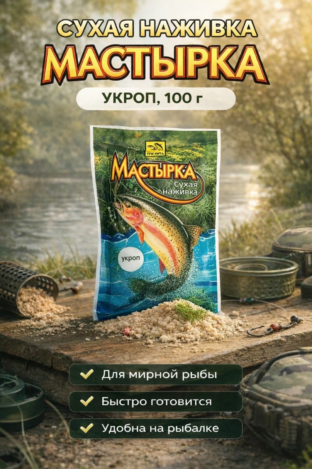 Мастырка рыболовная, Укроп, 100 г - сухая наживка, тесто для рыбалки на карпа, карася, леща, плотву, фидер