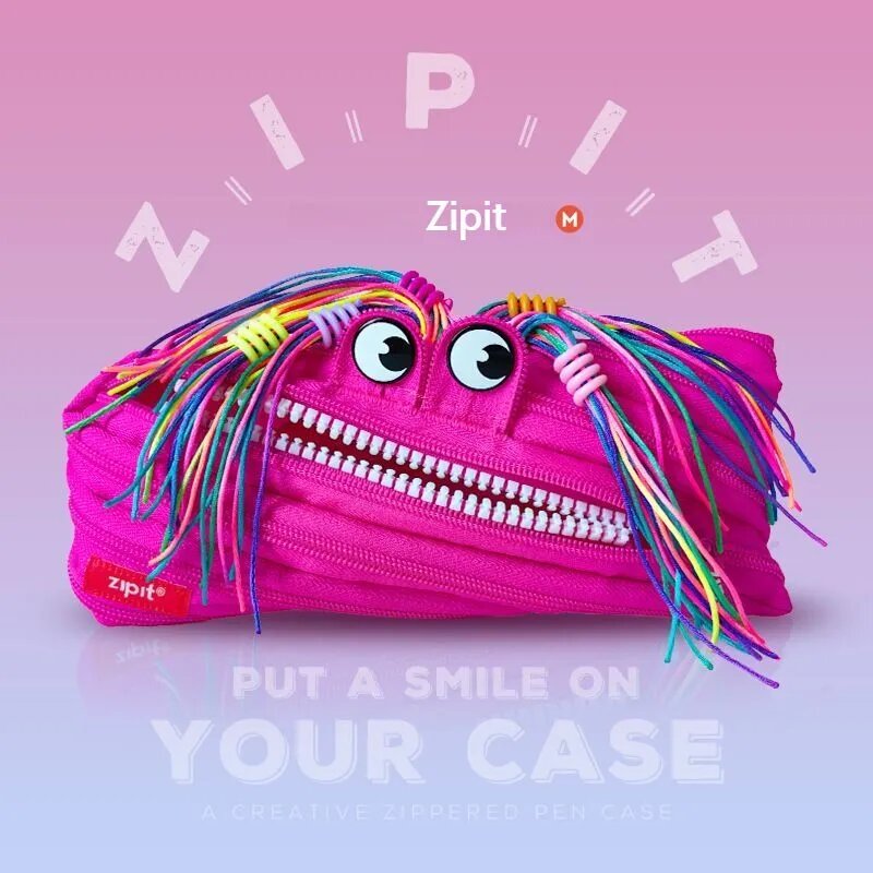 ZIPIT Пенал Zipper Pencil Pouch, яркий розовый пенал для канцелярии из холста для школы и творчества