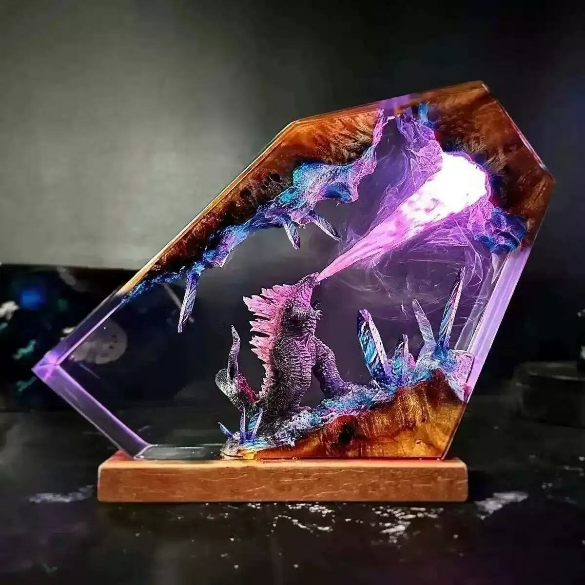 Ночная лампа «Как приручить дракона» с пультом ДУ, дерево+смола, USB, RGB-подсветка