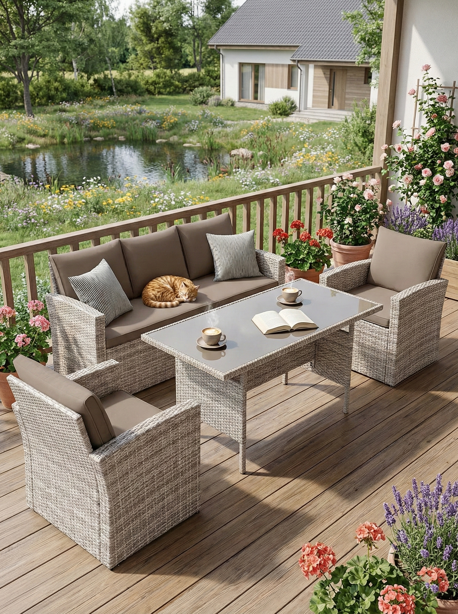 Комплект из искусственного ротанга Римини классик-5 (Rimini classic-5), серый (подушки серые + серые)