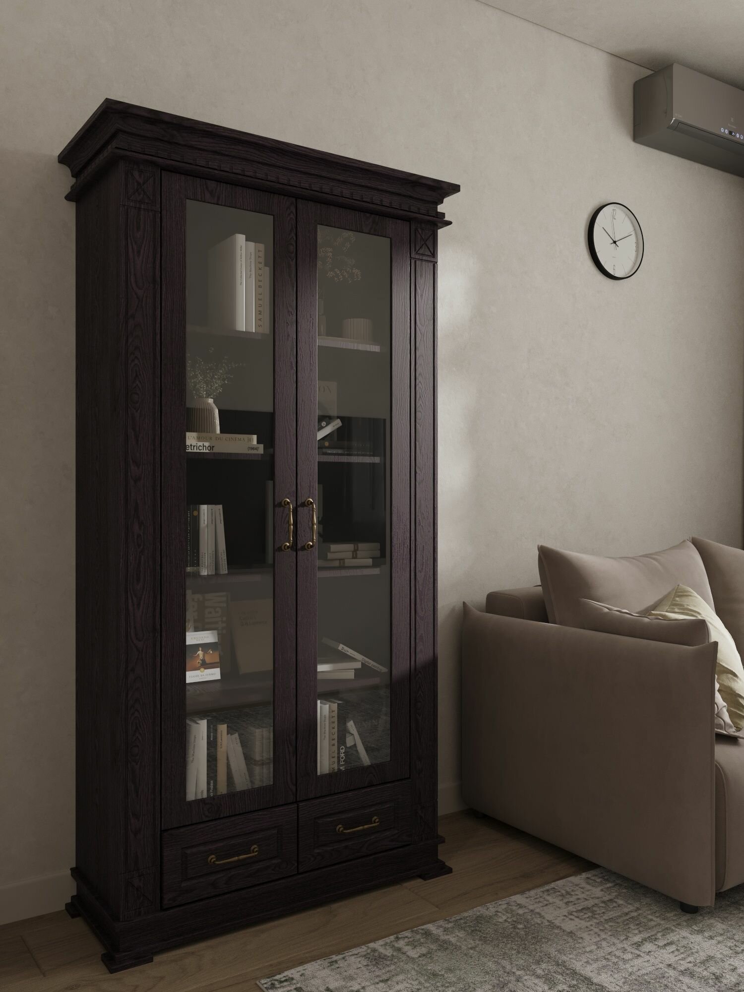 Шкаф книжный деревянный Верди 035 их массива сосны