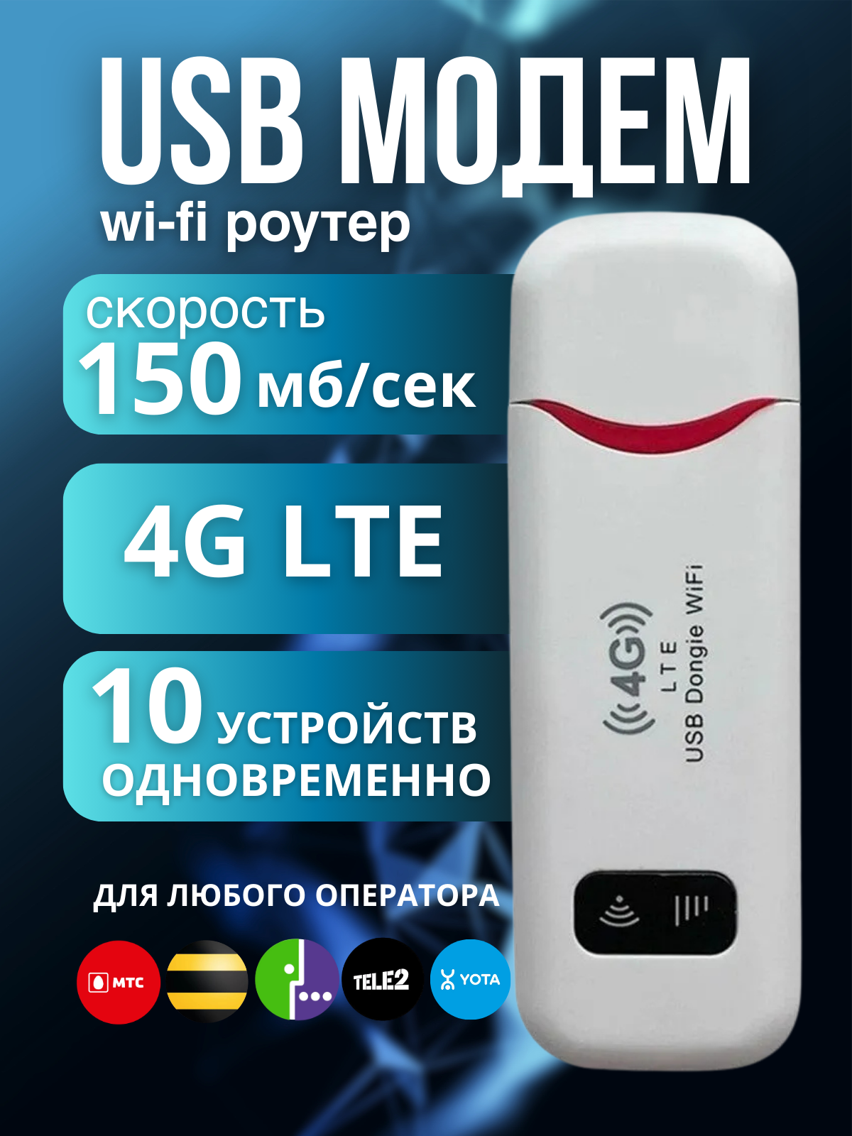 Универсальный 4G модем Qualcomm 9200 с раздачей интернета до 150 Мбит/сек