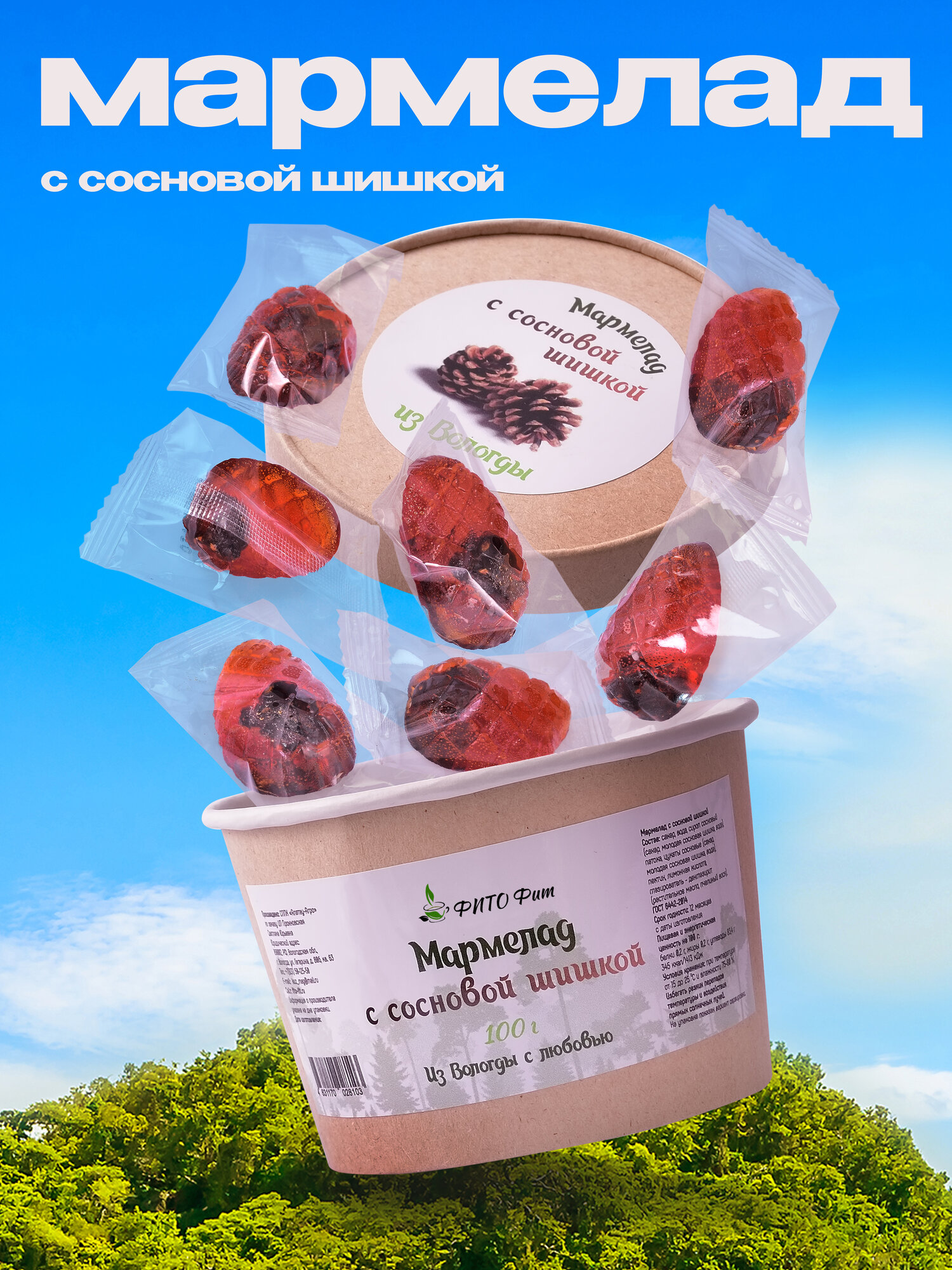 Мармелад с сосновой шишкой фито Фит, 100 г, натуральный продукт