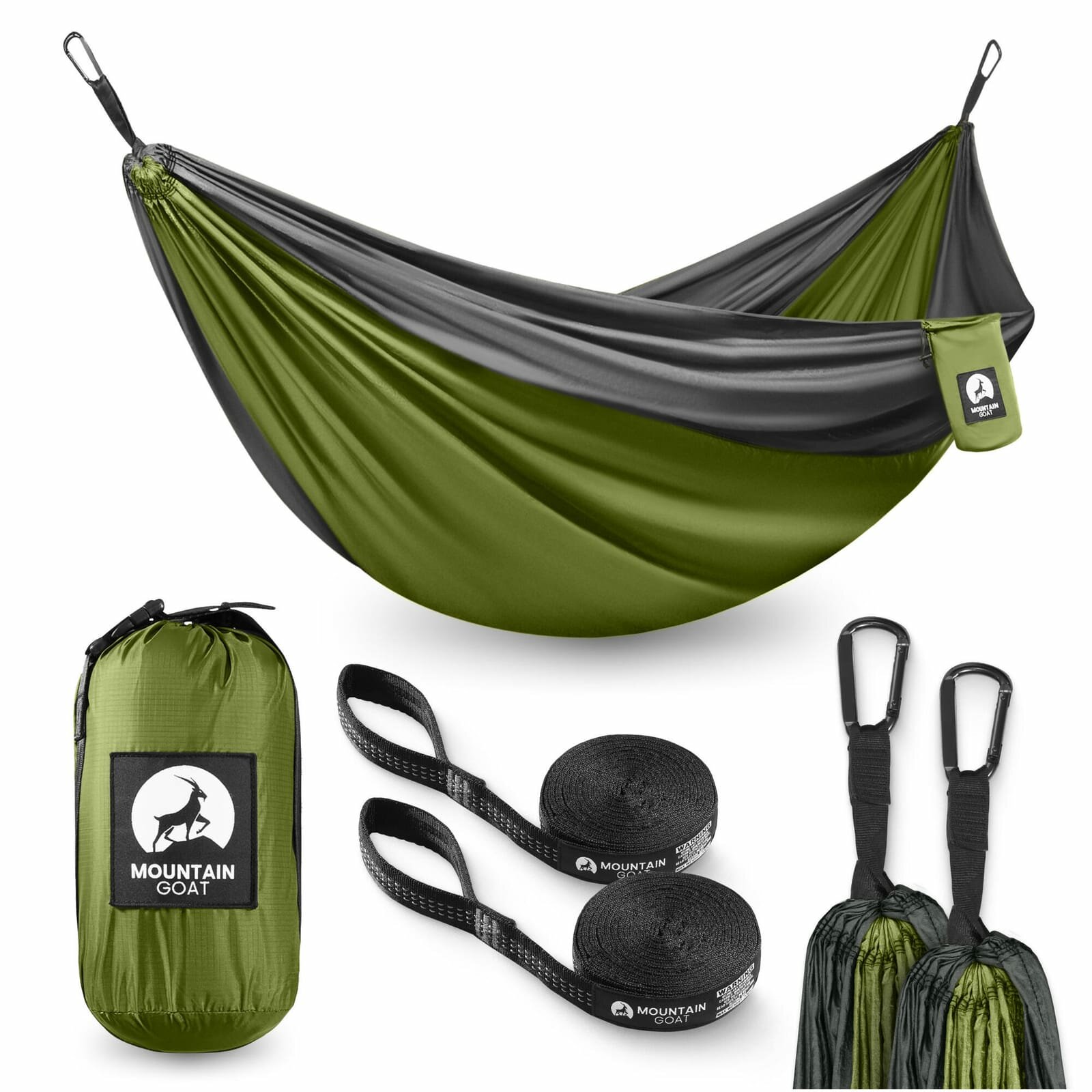 DECATHLON Гамак туристический двухместный Mountain Goat, зеленый/серый, 300 200 см, нагрузка 200 кг
