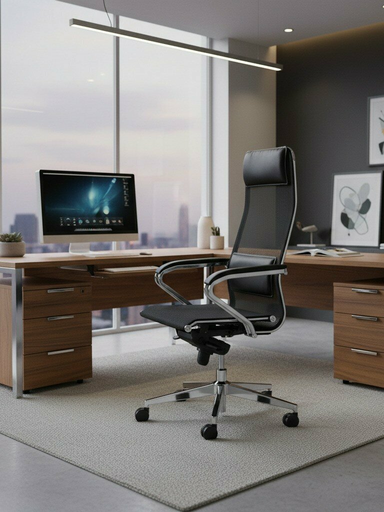 Компьютерное кресло TetChair, с подголовником и поясничной поддержкой, черное, экокожа