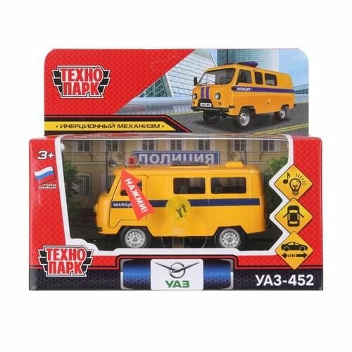 Машинка Huada Toys модель инерционная УАЗ-452 "Буханка" Милиция 10,5 см, металл, свет, звук, открываются двери, от 3 лет, UAZ452-11SLPOL-YE