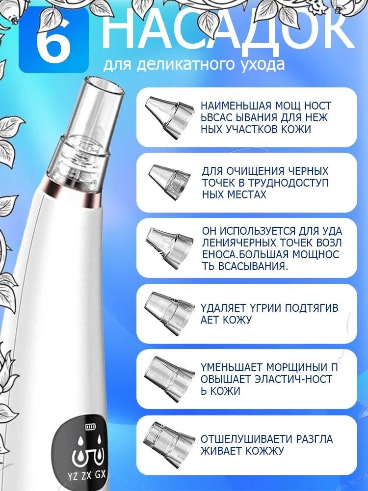 Косметологический комбайн для чистки лица вакуумный, удаление черных точек и акне, белый — фото 1