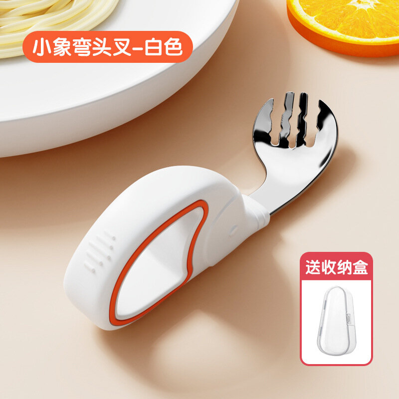 Детская столовая вилка из нержавеющей стали 316 с контейнером, изогнутая ручка, кремово-белая, 1 шт для малышей