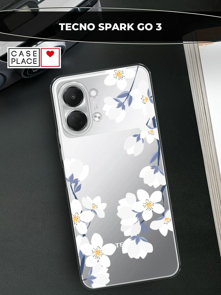 Чехол на Tecno Spark Go 3 / Текно Спарк Го 3 с принтом Blooming flowers, прозрачный