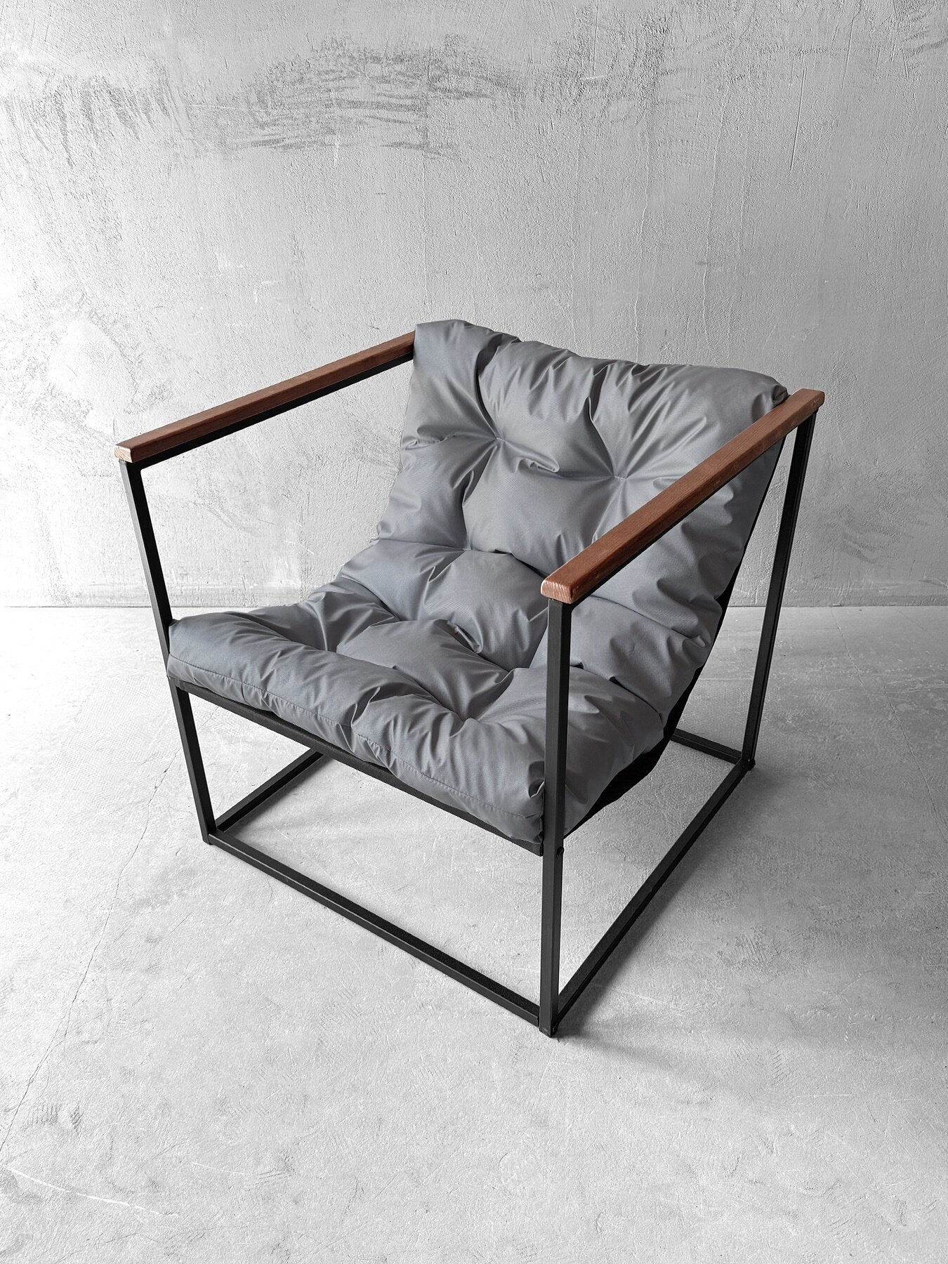 Кресло мягкое удобное для отдыха, уличное, на балкон, на веранду, в стиле лофт, минимализм, Лофтовик ++ оксфорд серый