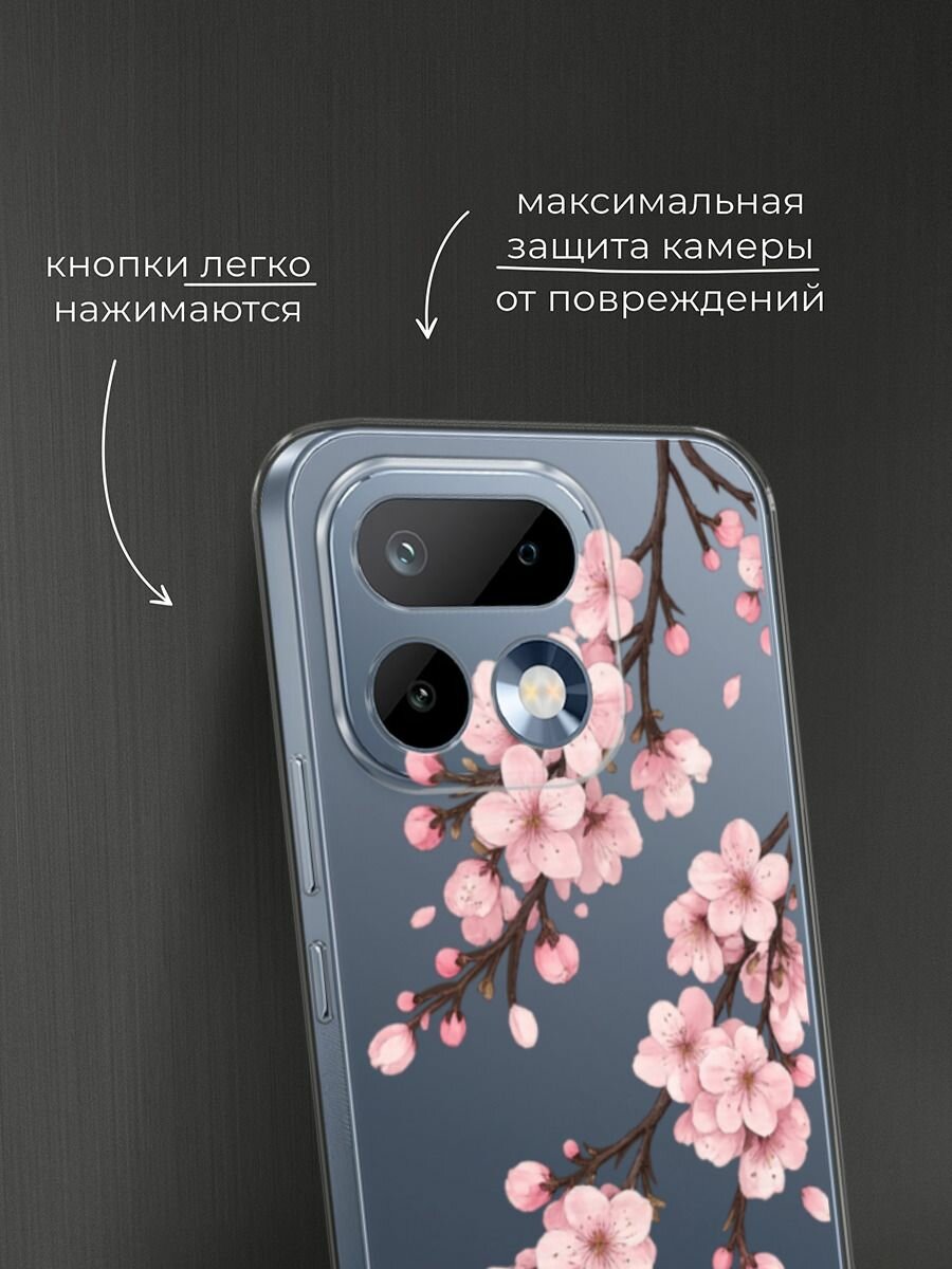 Чехол на Realme 16 Pro / Реалме 16 Про с принтом Веточка сакуры с цветами, прозрачный — фото 1