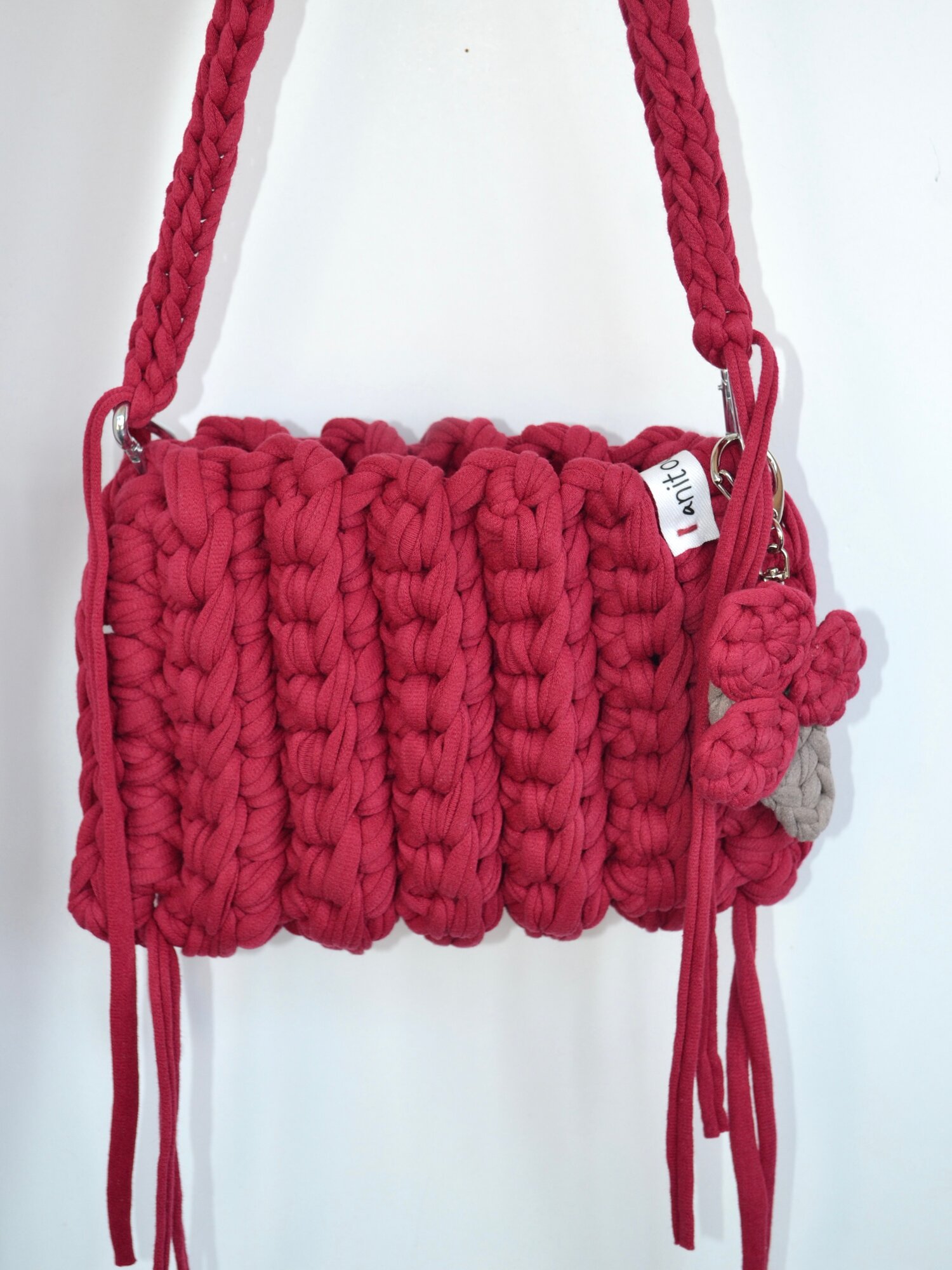 Сумка тоут  - ракушка, anitochka.shop, бордовая, с брелком