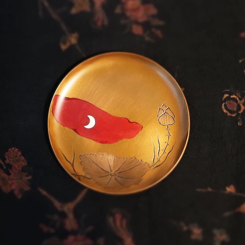 Ручная вырезка из чистой меди чайная подставка с лотосом под луной, круглая термостойкая подставка для чайной