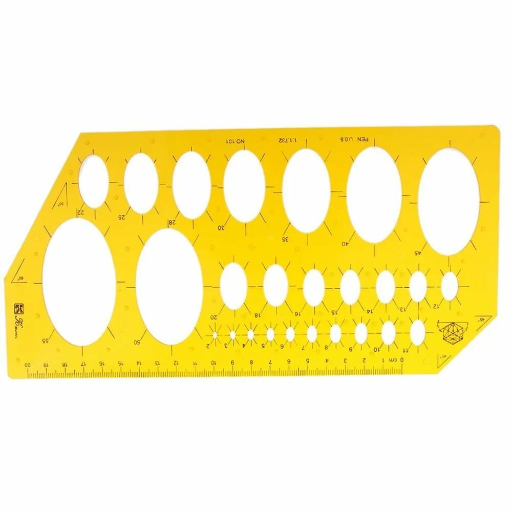 Шаблон для геометрических чертежей, овальная комбинация, линейка для черчения, желтая, 25.8x12.8 см