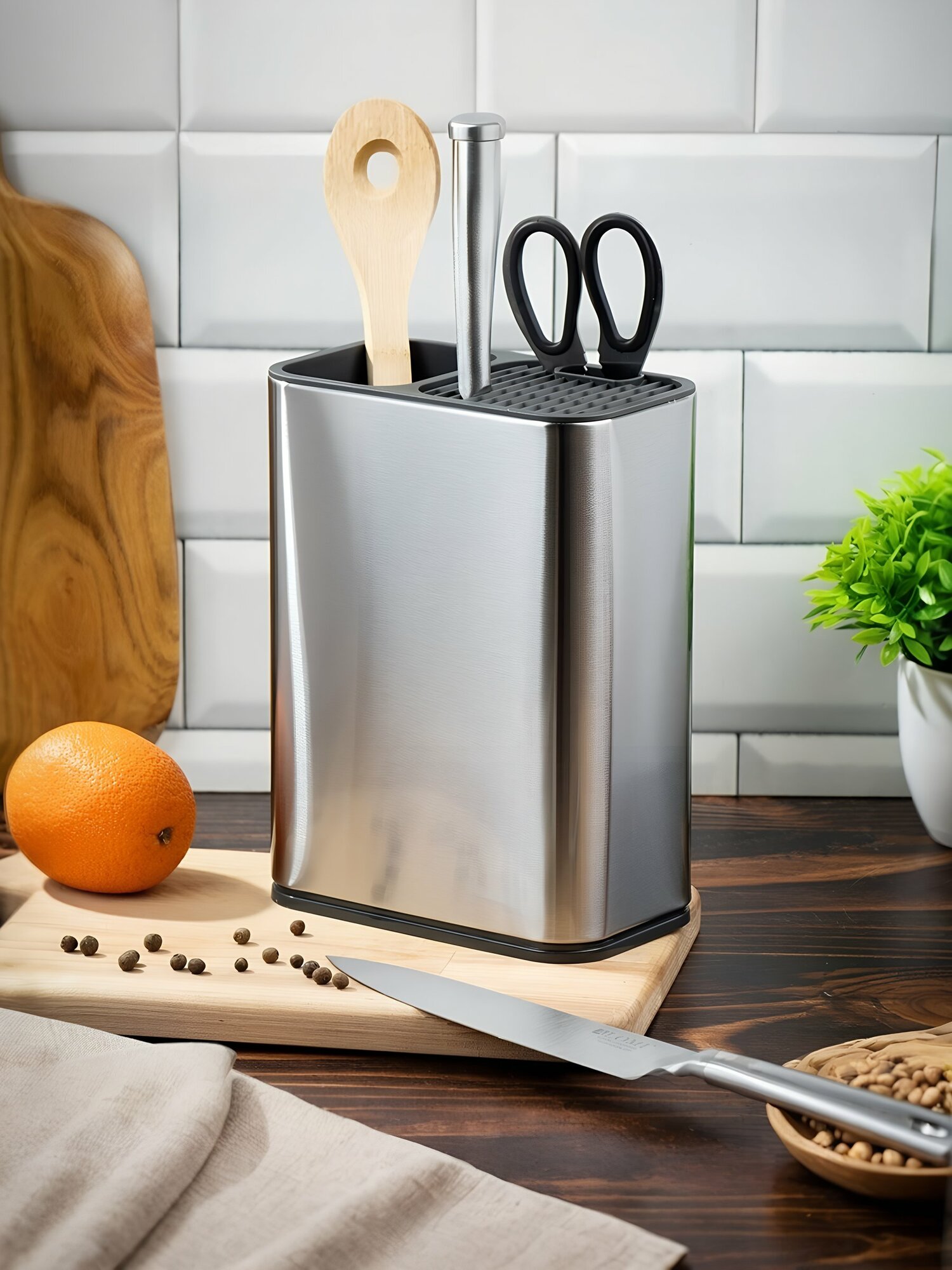 Подставка для ножей, нержавеющая сталь, 17х10.2х22.8 см, двойная, Y4-8335