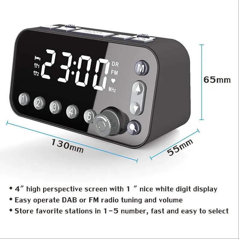 Настольные часы DAB/FM Alarm Clock Radio Белый цифровой будильник с радио, будильником и функцией повтора, для дома и офиса — фото 1