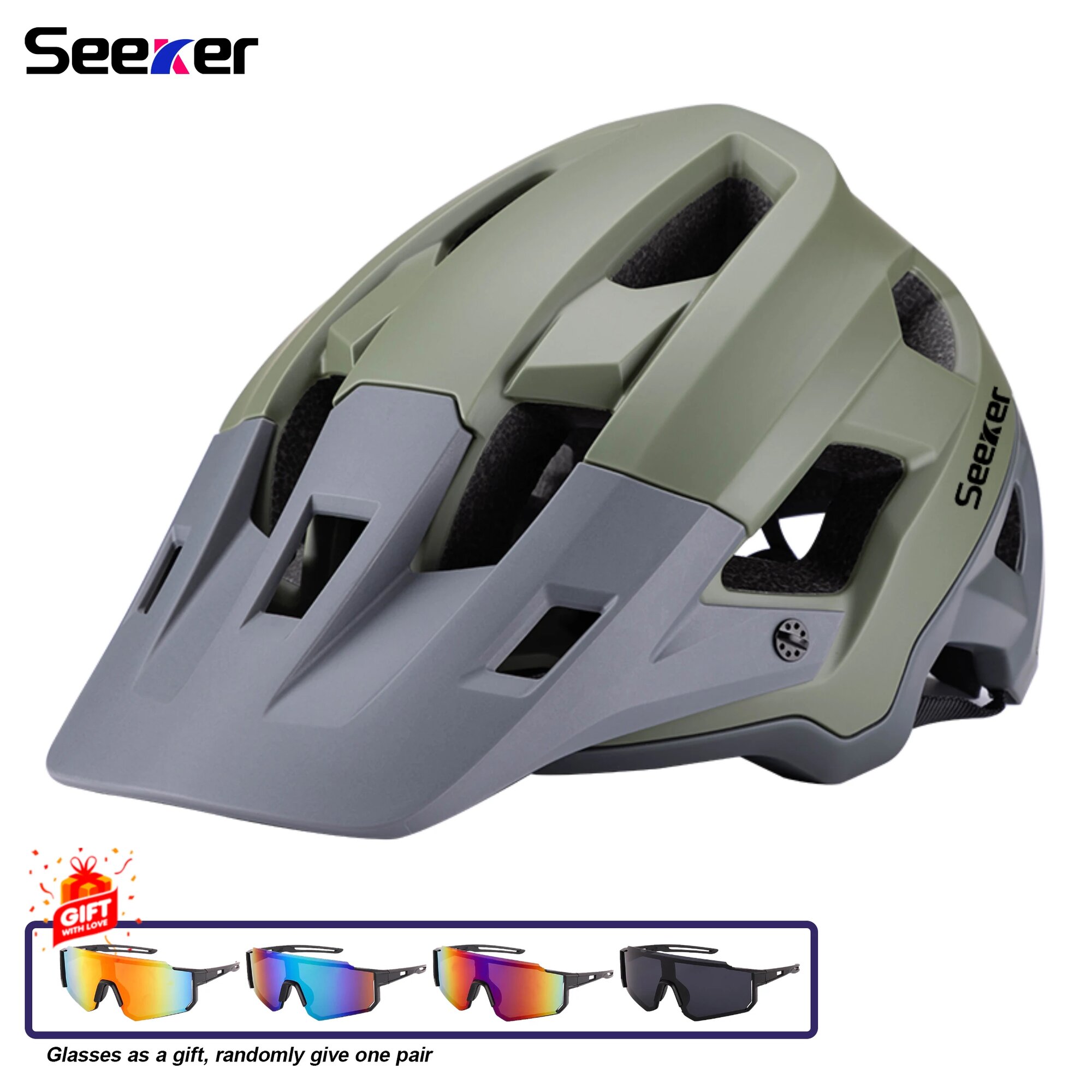 Шлем Seeker для шоссейных и горных велосипедов M(55-58CM), Зеленый, green