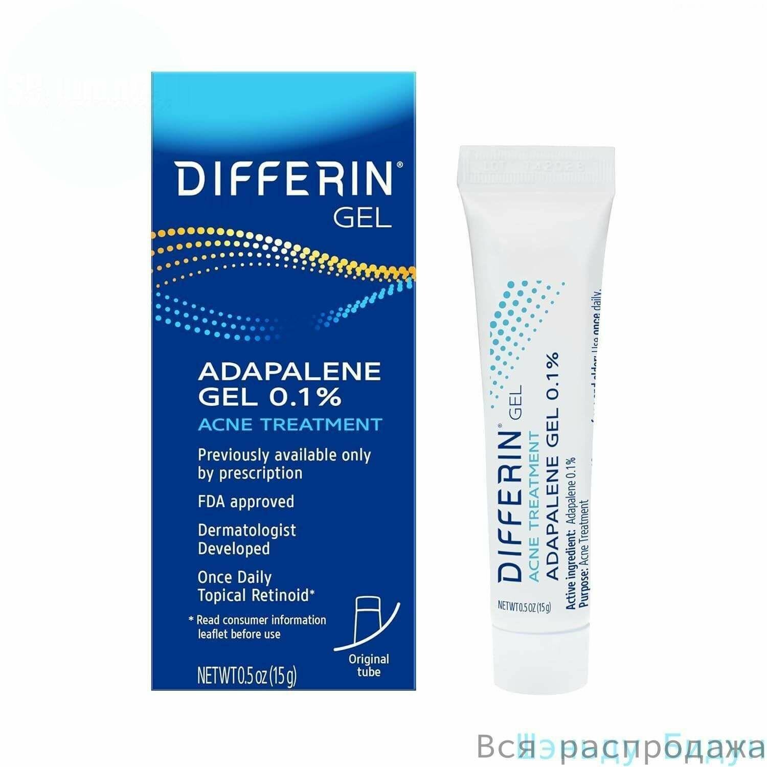 Differin, 0,1% Adapalen гель для ухода за кожей, для облегчения прыщей (лицевой витаминной кислоты), 15 г, Differin гель