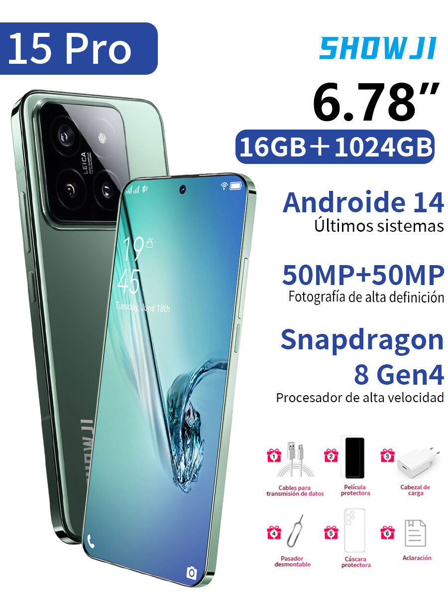 Смартфон I15 pro, 16 ГБ/1024 ГБ памяти, 6.78", 50 Мп + 50 Мп, 5500 мАч, в комплекте с принадлежностями, Android 14.