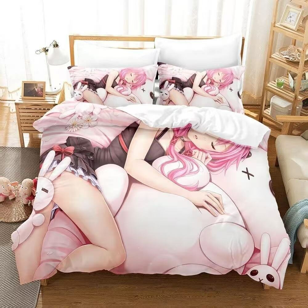 Комплект постельного белья NoEnName_Null 3D аниме4 предмета полиэстер/ 4pcs 180x220cm, Набор, Розовый