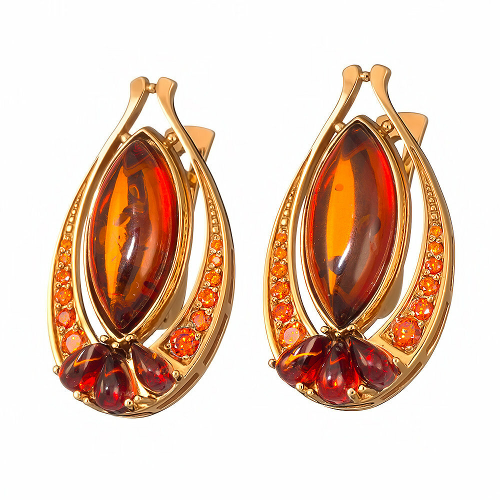 Серьги, серебро, 925 проба, янтарь