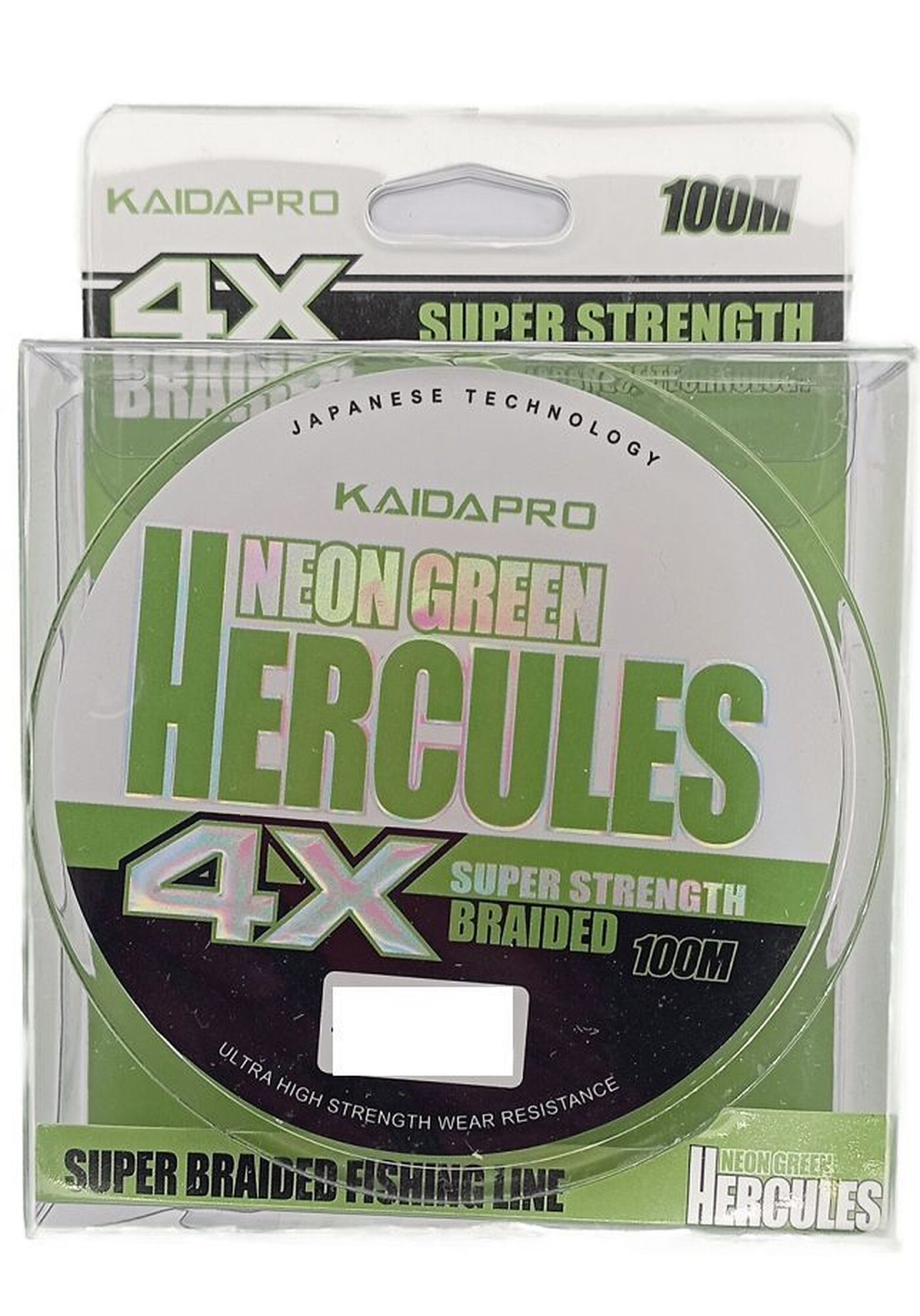 Шнур плетеный KAIDA PRO HERCULES Neon Green 4X длина 100м 0.14 мм