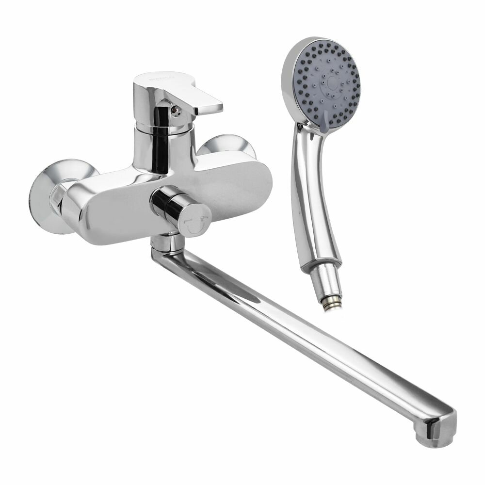 Смеситель ванна шаров, длинный излив, c дивертором на корпусе BIANCO 385016